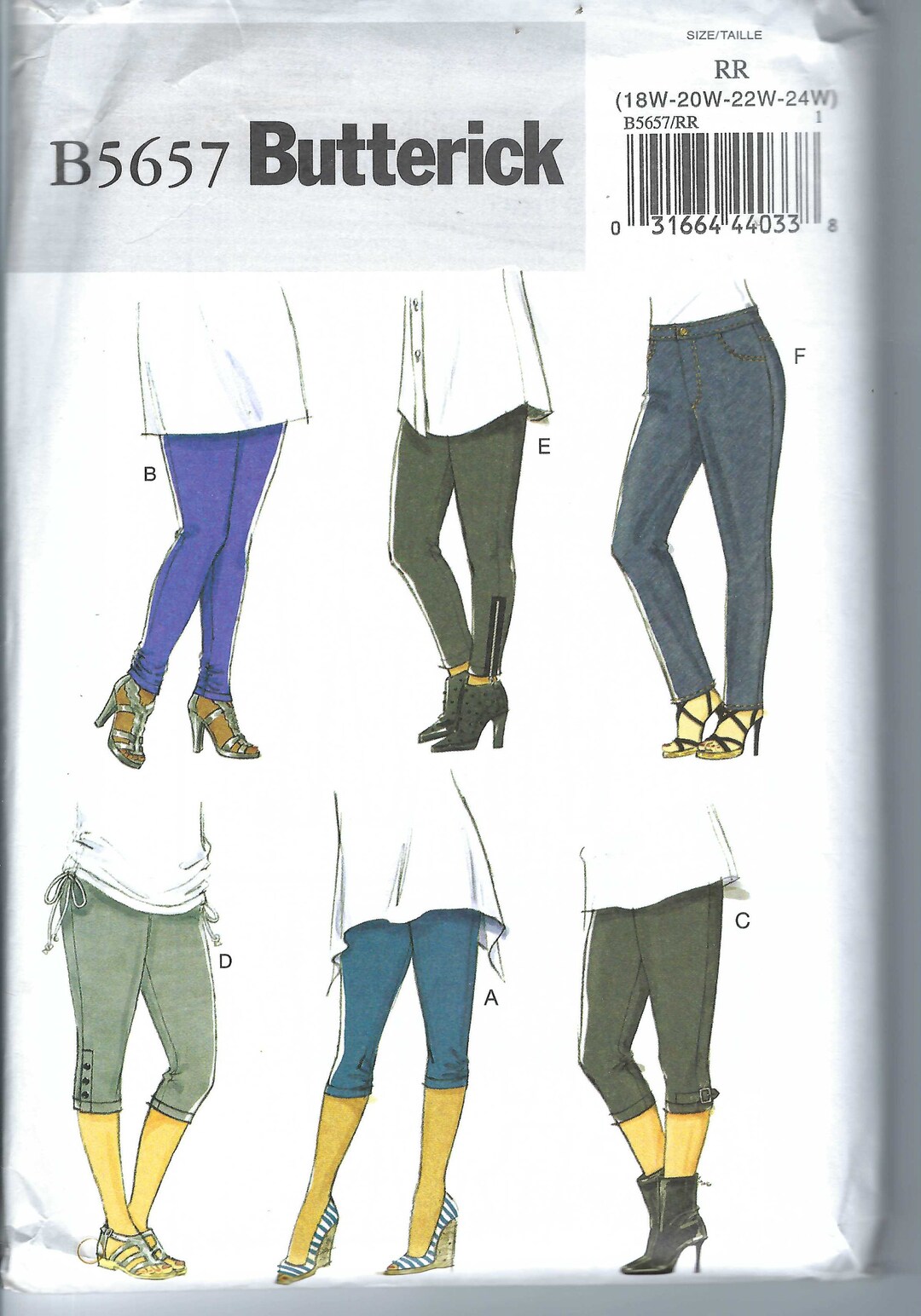 Uncut Butterick Sewing Pattern 5657 Capris Leggings Stretch Pants Size 18-24 22-28 FF - Etsy