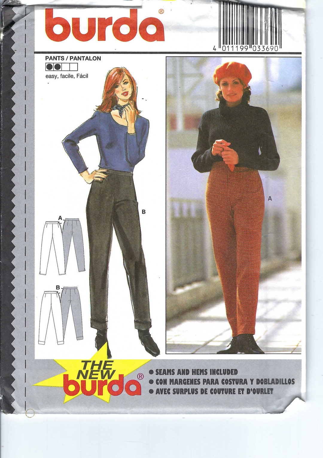 Rare Uncut Vintage Burda Sewing Pattern 3369 BURDA Misses Pants Sizes 8 ...