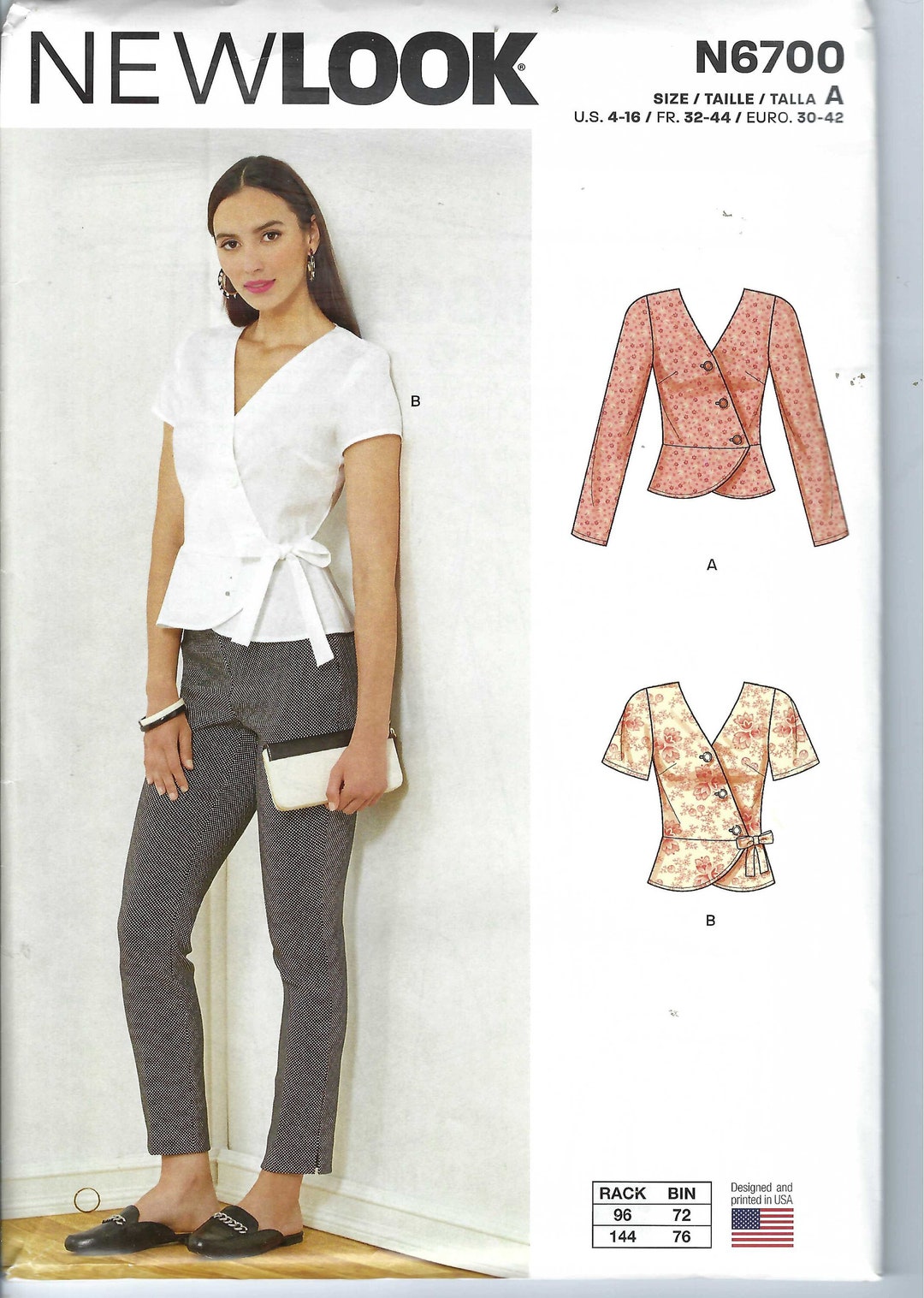 Uncut New Look Sewing Pattern 6700 Misses' Wrap Tops With Button ...