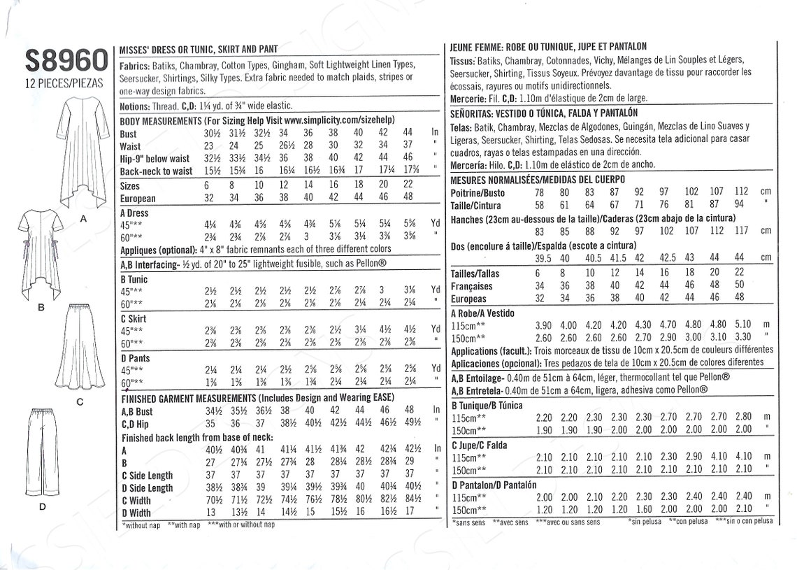 Uncut Simplicity Sewing Pattern 8960 Misses' Dress or - Etsy