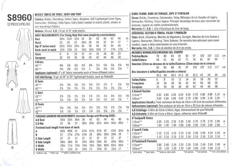 Uncut Simplicity Sewing Pattern 8960 Misses' Dress or | Etsy