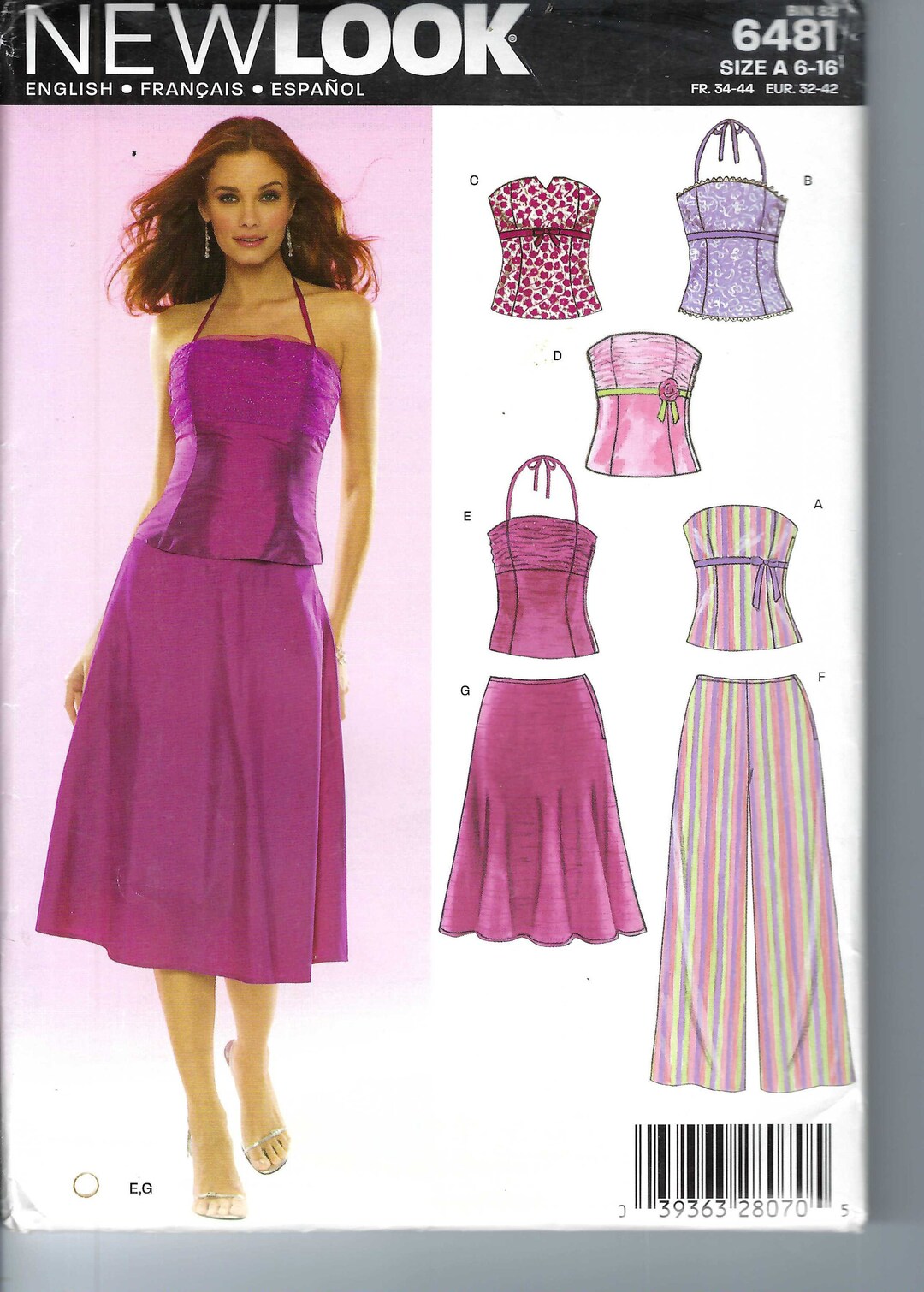 Uncut New Look Sewing Pattern 6481 Size 6-16 Strapless/halter Top ...
