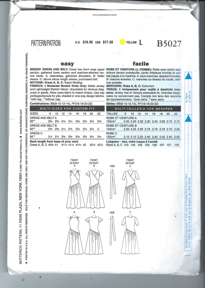 Uncut Butterick Sewing Pattern 5027 Dress Pattern Sizes 8-14 - Etsy