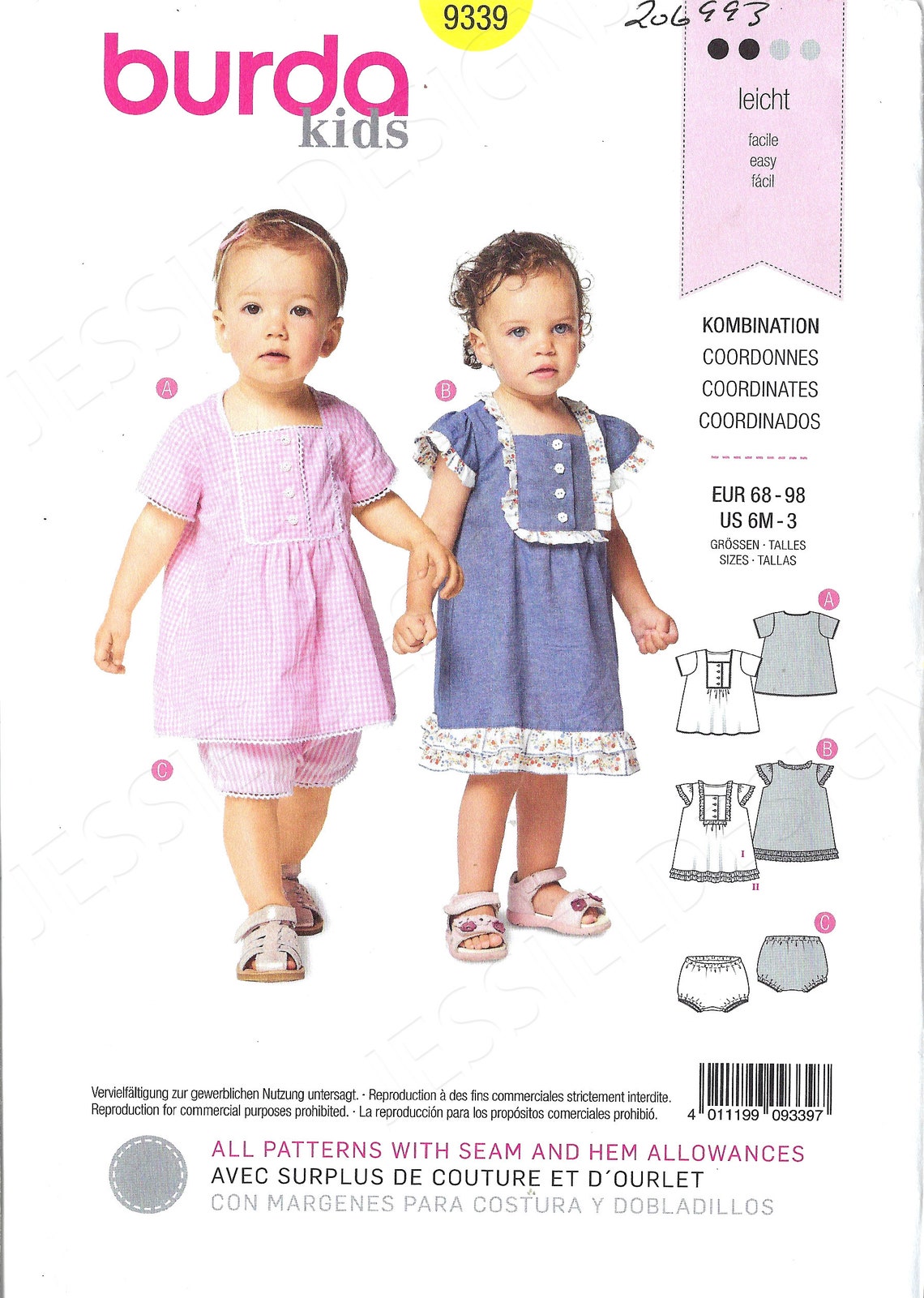 Uncut Burda Style Sewing Pattern 9339 Baby Infant Toddlers | Etsy