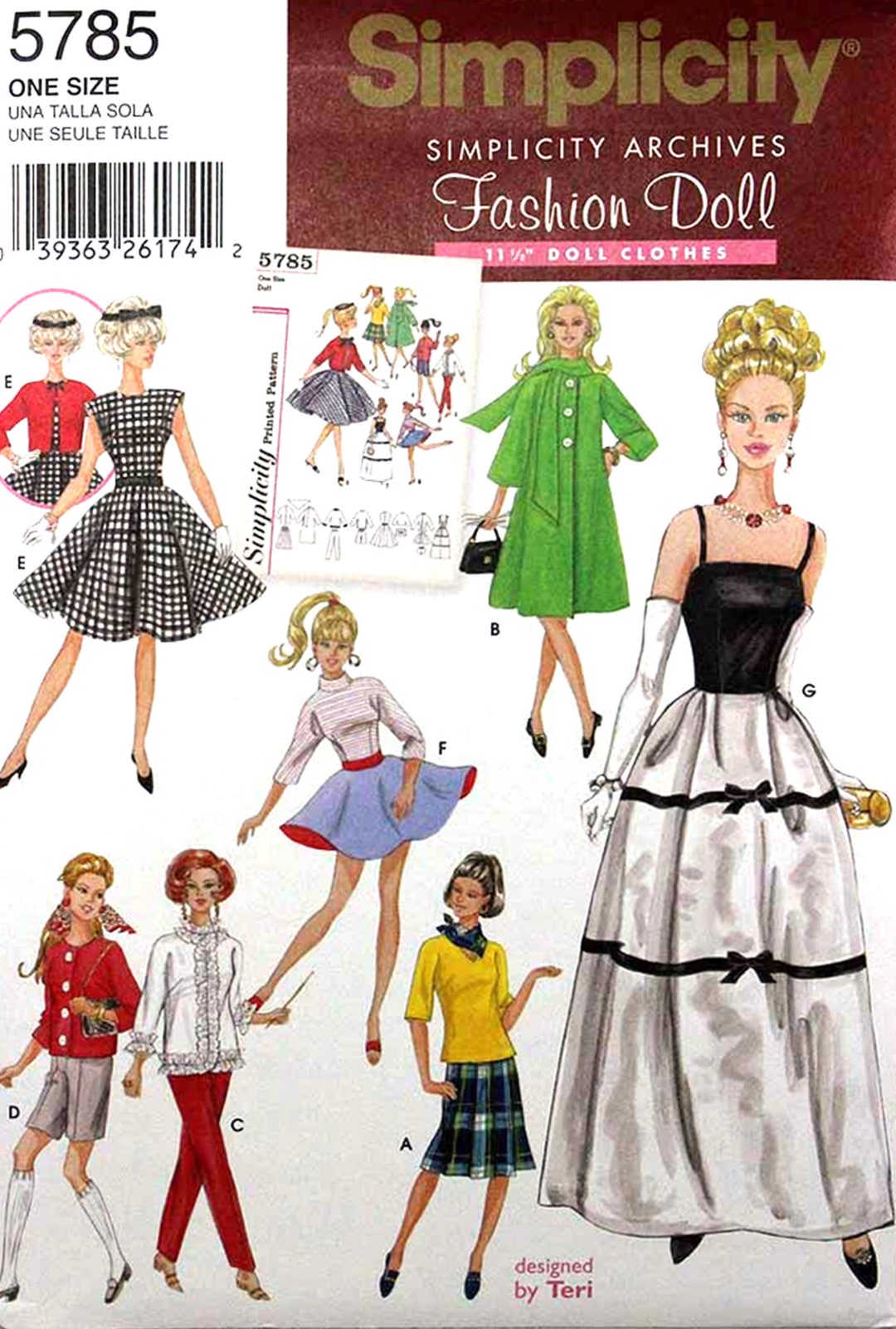 Uncut Simplicity 5785, Doll Clothes Sewing Pattern, Fashion Doll ...