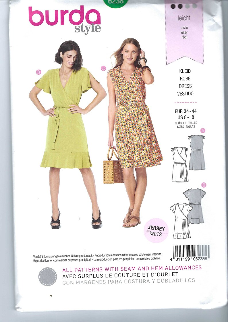 Uncut Burda Style Sewing Pattern 6238 Misses' Wrap Dresses - Etsy