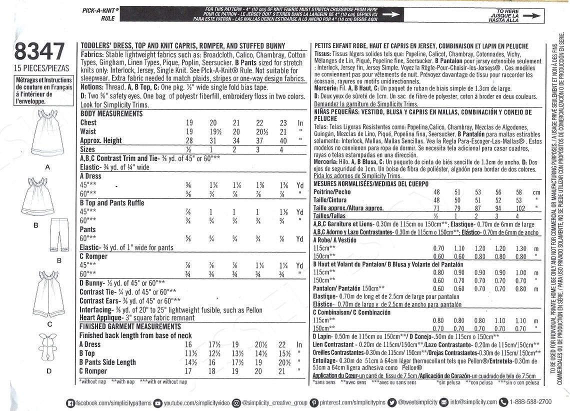 Uncut Simplicity Sewing Pattern 8347 Simplicity Toddlers Dress,top and ...