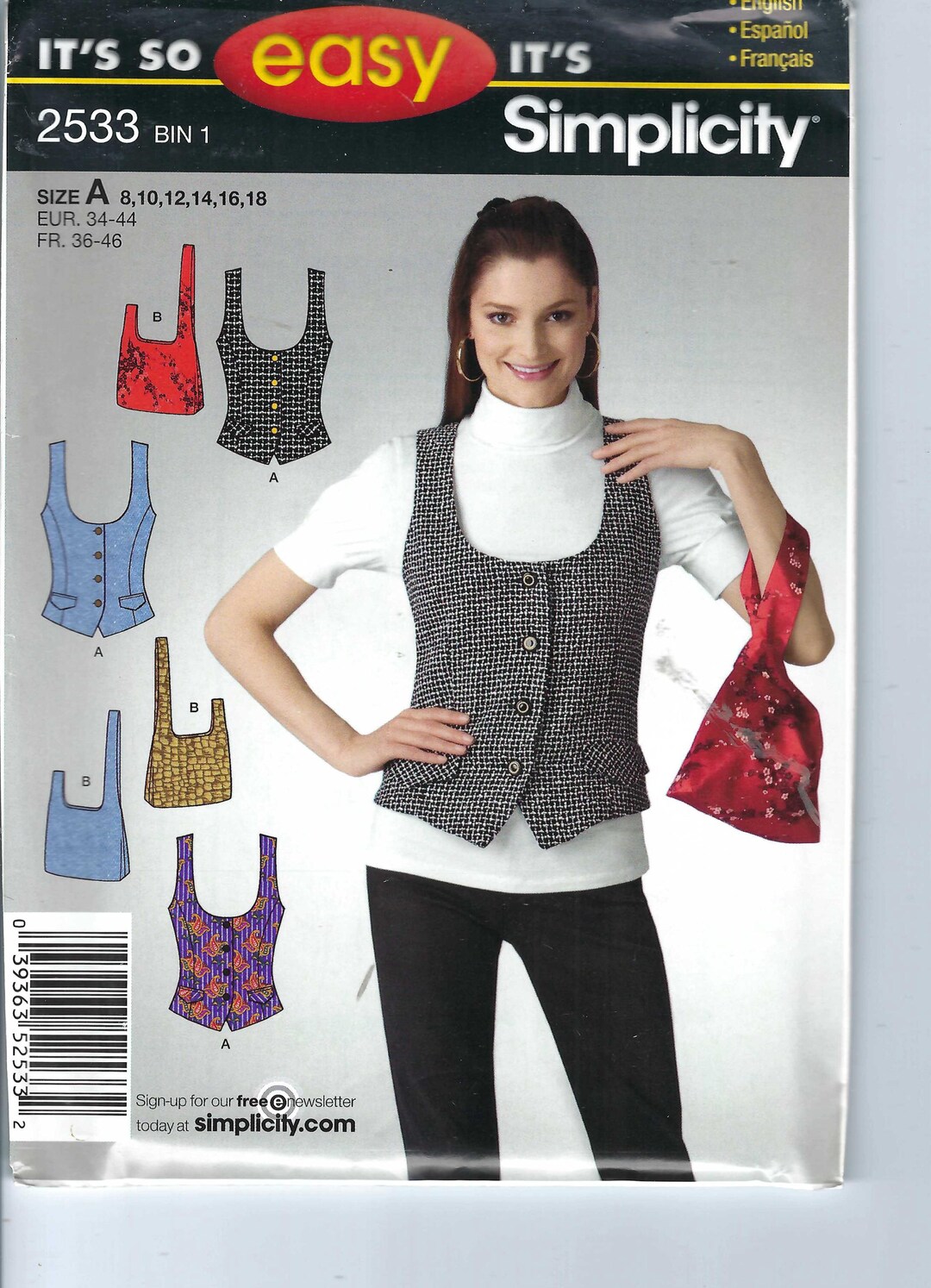 Uncut Simplicity Sewing Pattern 2533 Misses' Lined Vest and Wristlet ...