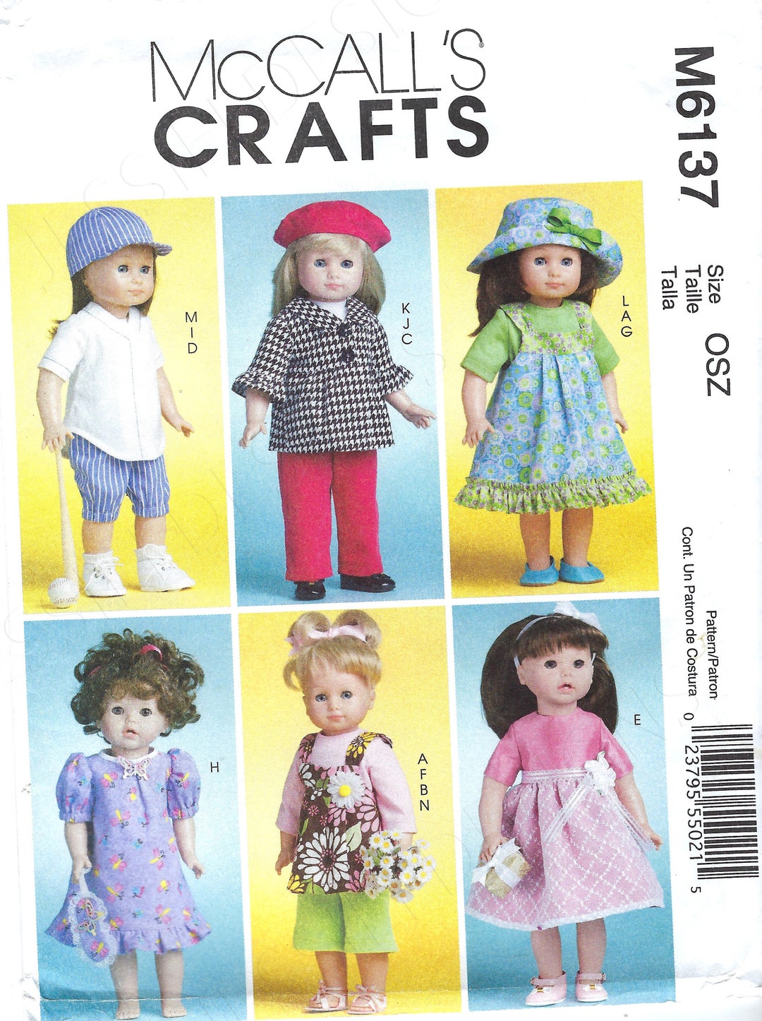 Uncut Mccalls Sewing Pattern 6137 Doll Clothes for 18" Doll FF - Etsy