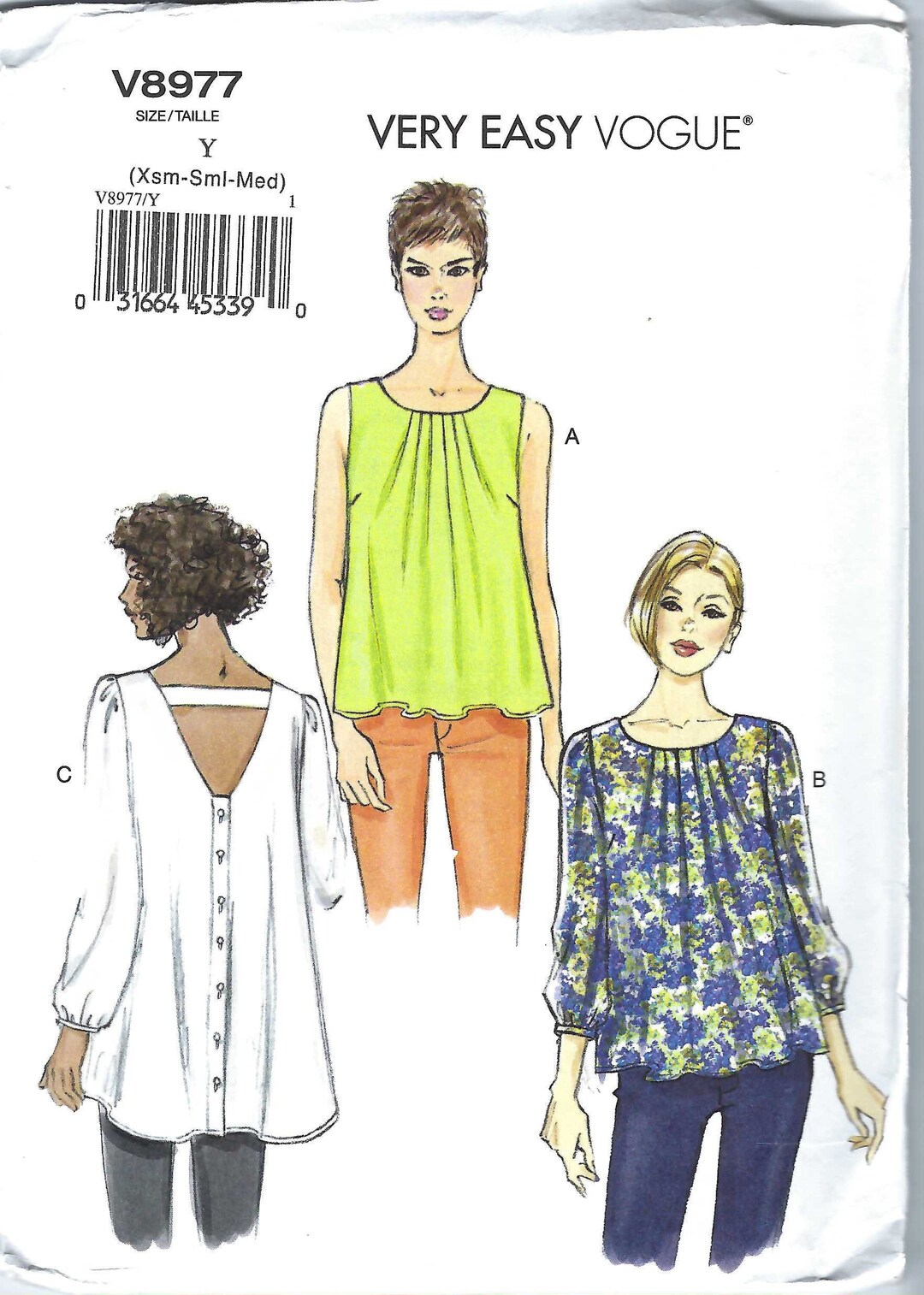 Uncut Vogue Sewing Pattern 8977 Loose Ftting TOPS Size XS-M L-xl-xxl FF ...