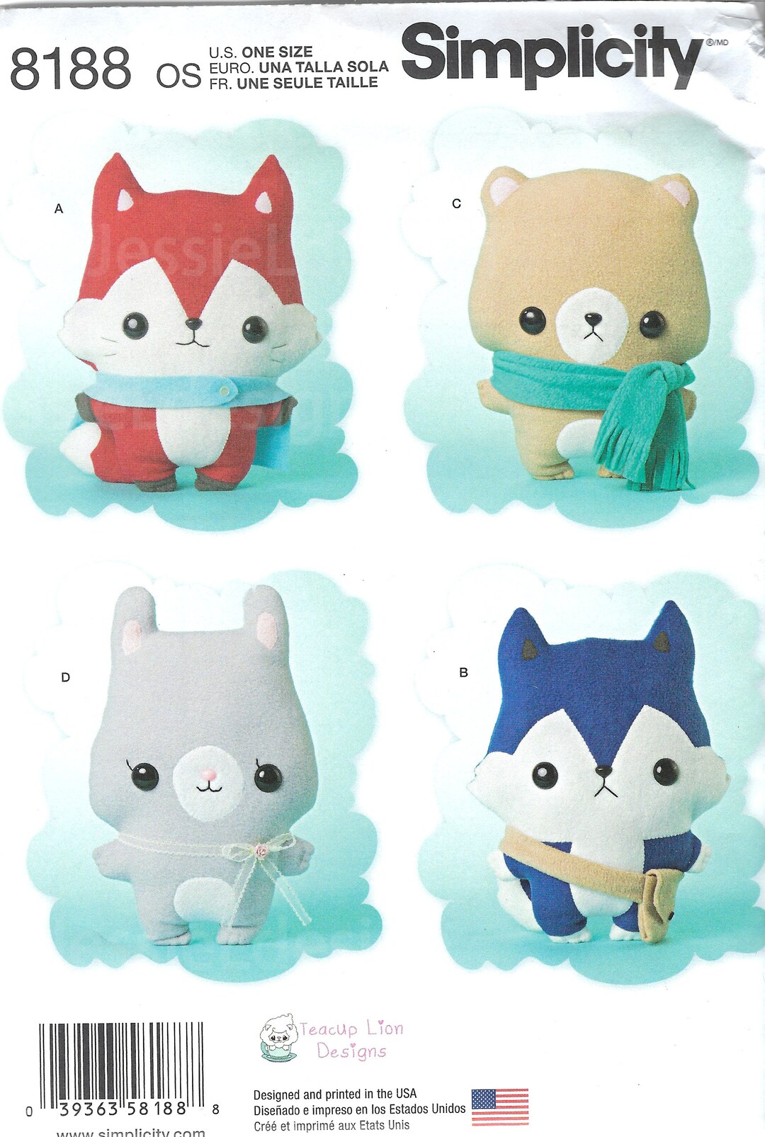 Uncut Simplicity Sewing Pattern 237 8188 Stuffed Fox, Wolf, Bear and ...