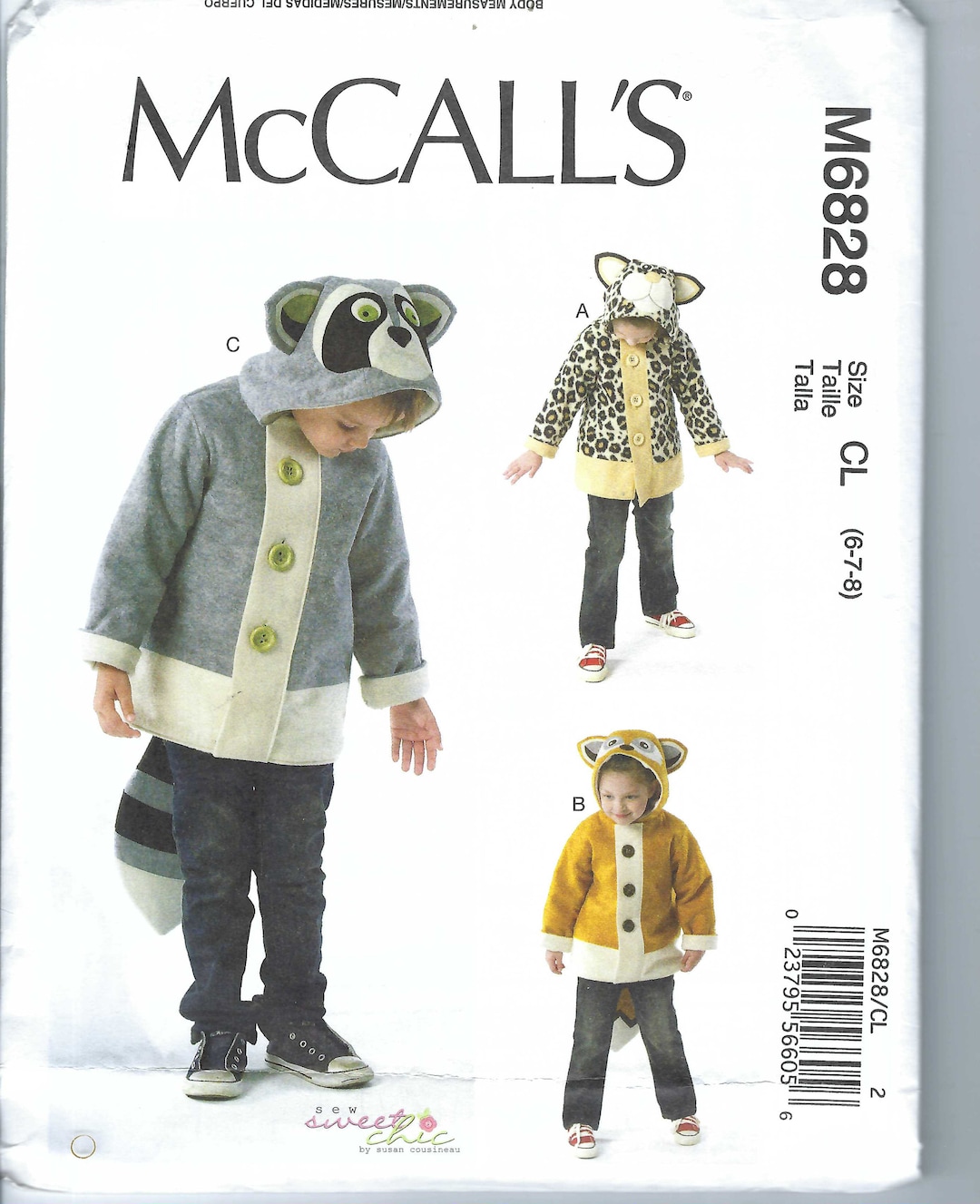 Uncut Mccalls Sewing Pattern 6828 Child Boy Girl Lined Coat With Hood ...