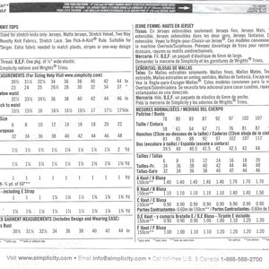 Uncut Simplicity Sewing Pattern 2364 Knit Top With Variations, Sizes 6 ...