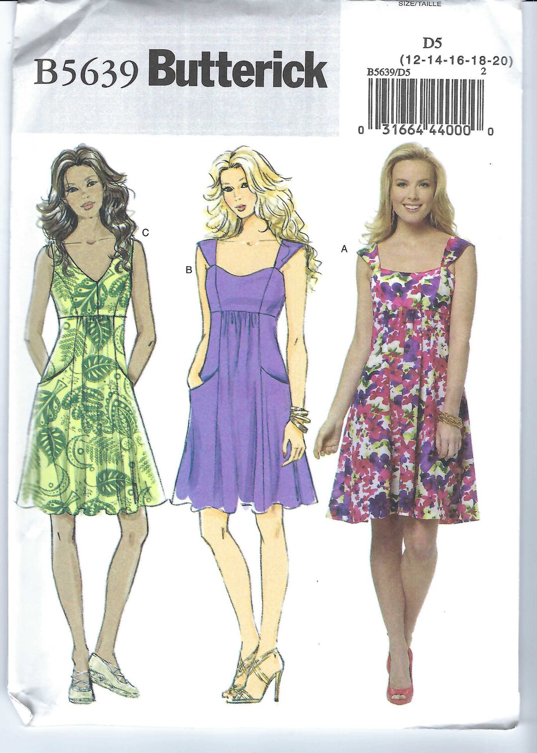 Uncut Butterick Sewing Pattern 5639 Misses Dress Size 12-14-16-18-20 Ff ...