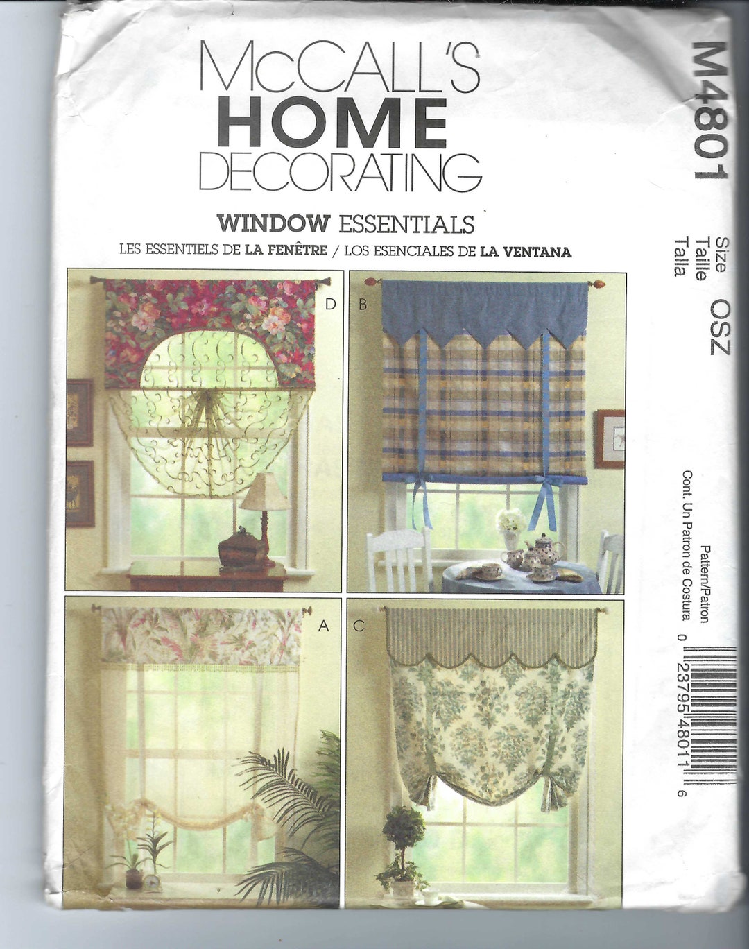 Uncut Mccalls Sewing Pattern 4801 OSZ Curtains, Valances and Blinds FF ...