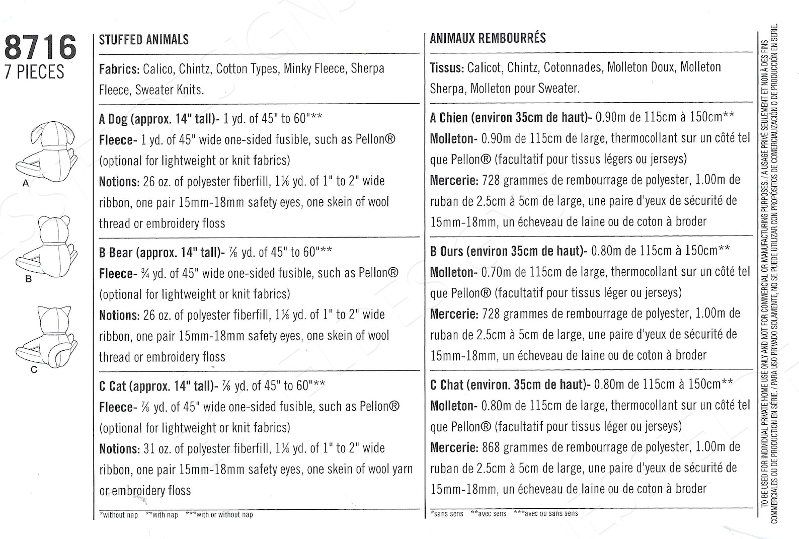 Uncut Simplicity Sewing Pattern 8716 Craft Pattern Stuffed Dog, Cat or ...