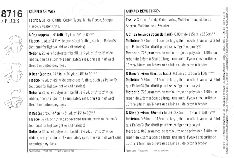 Uncut Simplicity Sewing Pattern 8716 Craft Pattern Stuffed - Etsy