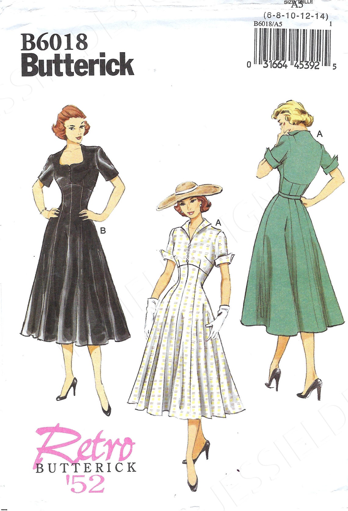 UNCUT Butterick Sewing Pattern 6018 Misses' Retro '52 Dress Sewing ...