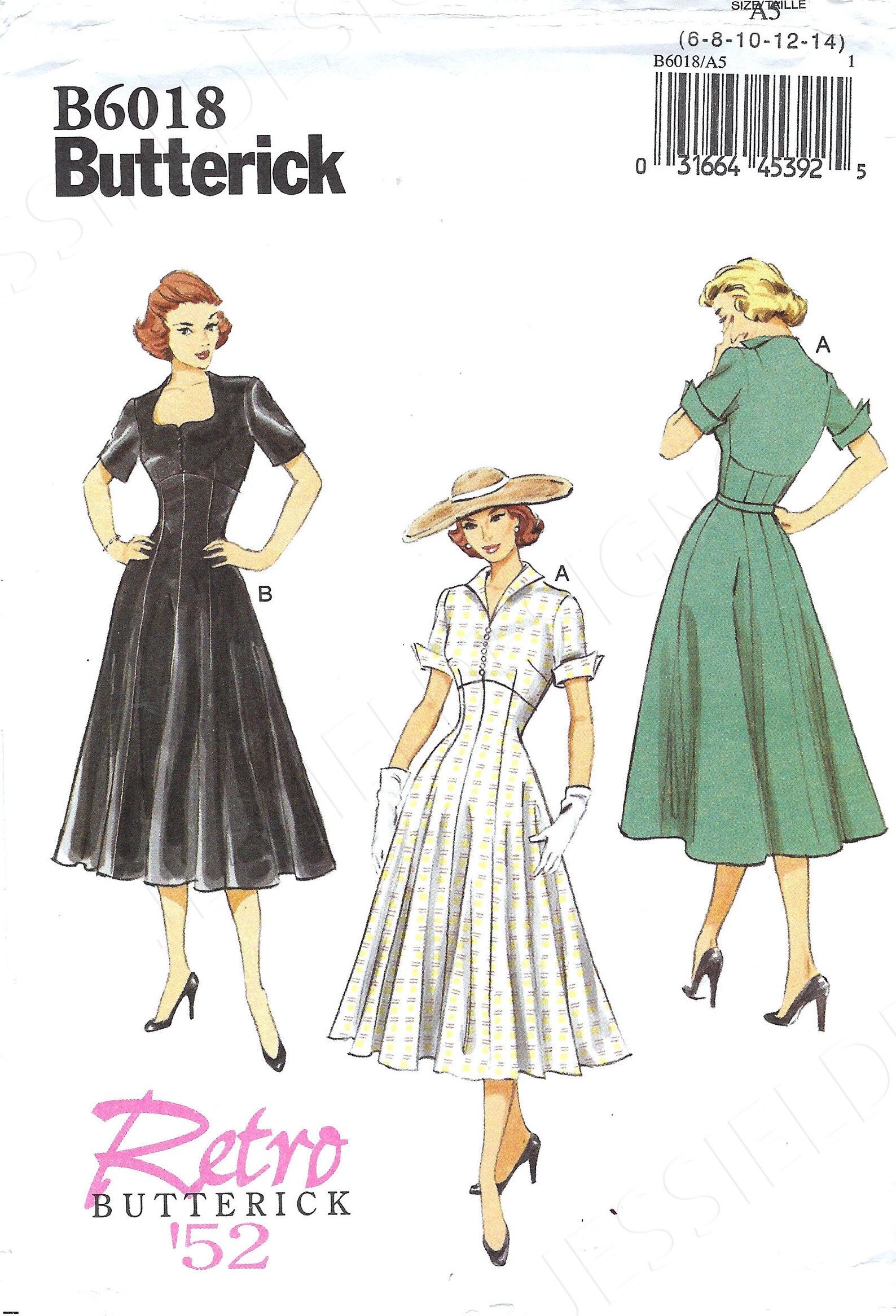 UNCUT Butterick Sewing Pattern 6018 Misses' Retro '52 Dress Sewing ...