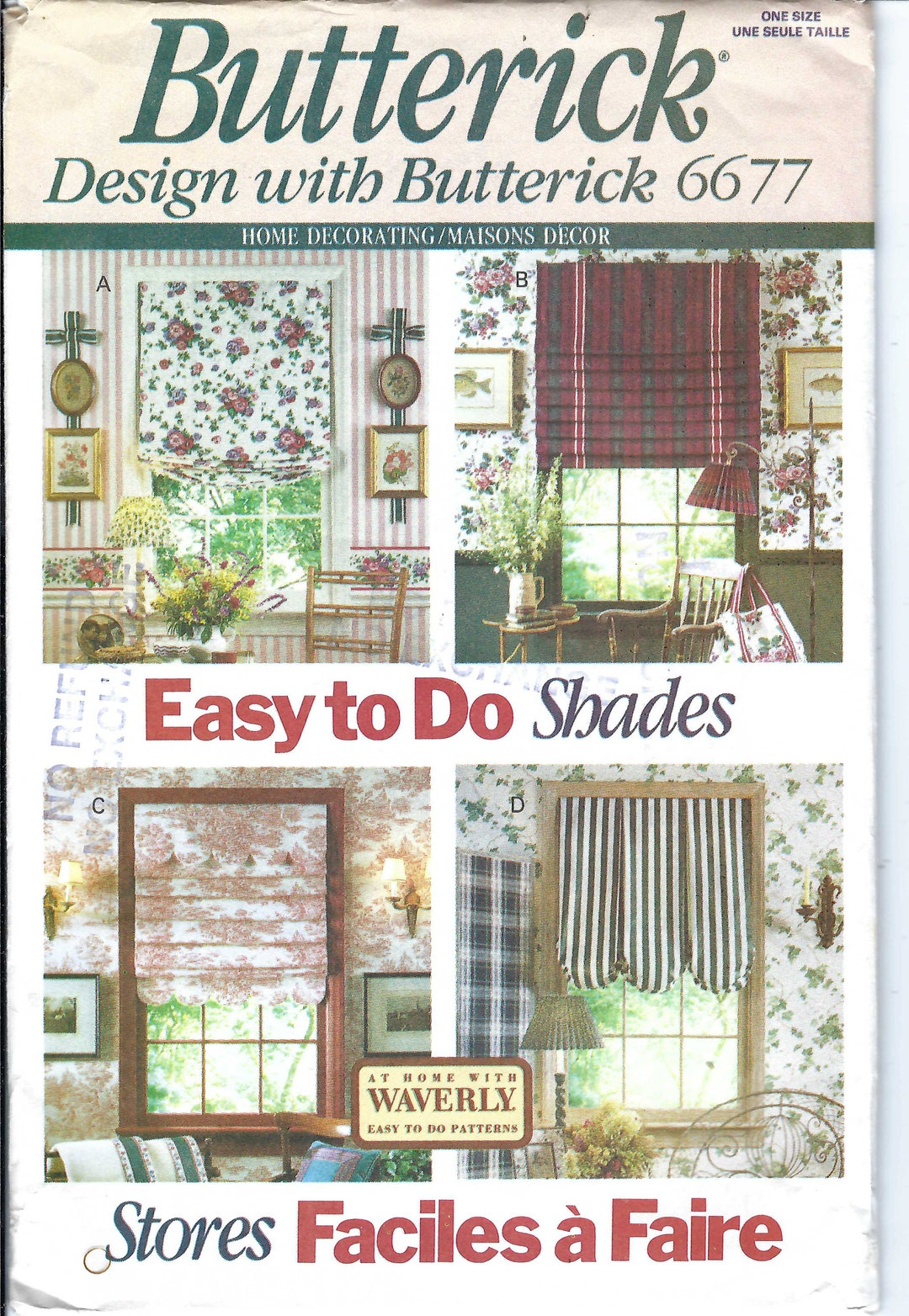 Uncut Butterick Sewing Pattern 6677 Easy to Do Shades Roman Shade ...