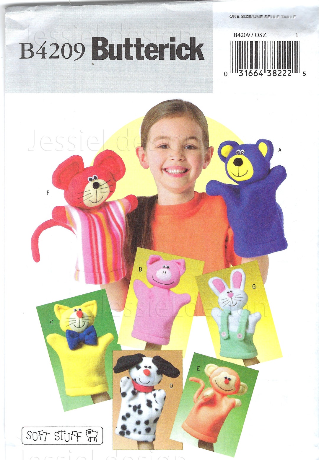 Uncut Butterick Sewing Pattern 4209 Kids Hand Puppets Dog Pig Cat ...