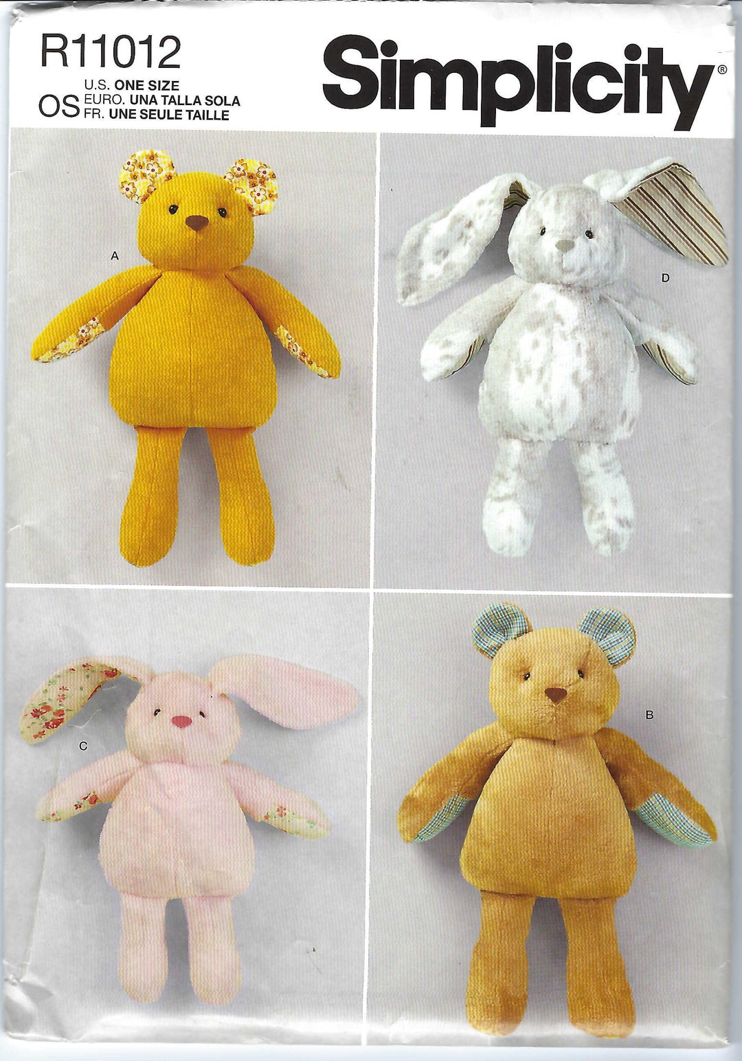 Uncut Simplicity Sewing Pattern 11012 9306 Stuffed Animals Bunny and ...