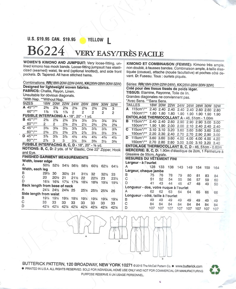 Uncut Butterick Sewing Pattern 6224 KK Fast and Easy Plus Size - Etsy