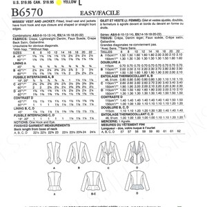 Uncut Butterick Sewing Pattern 6570 Misses Jacket, Vest, Shaped Front ...