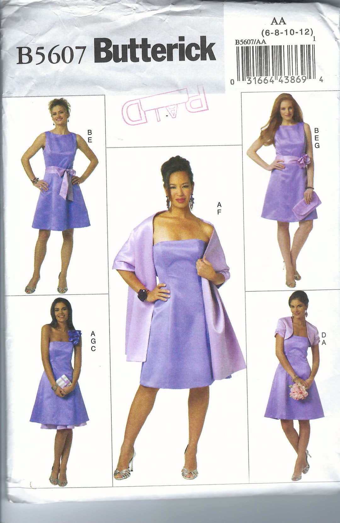 Uncut Butterick Sewing Pattern 5607 Sleeveless or Single Asymmetric ...