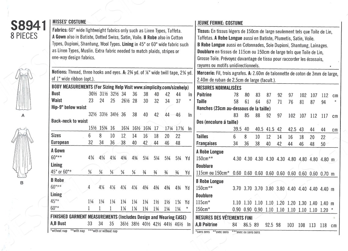 Uncut Simplicity Pattern 8941 Historical, Medieval Gown and Robe. Sizes ...