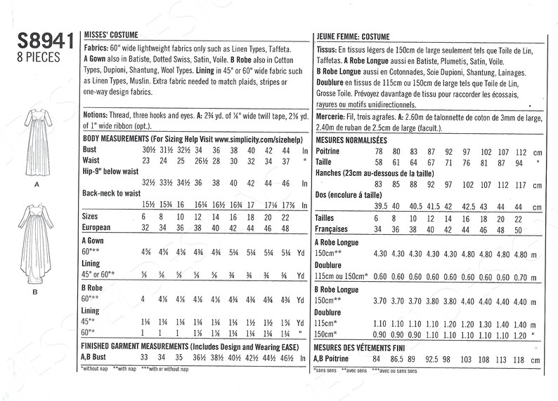 Uncut Simplicity Pattern 8941 Historical, Medieval Gown and Robe. Sizes ...