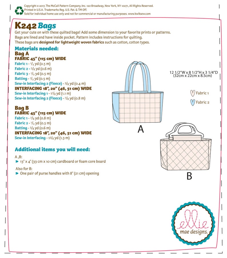 Uncut Kwik Sew Pattern K0242 Quilted Bags 242 K242 Sewing FF - Etsy