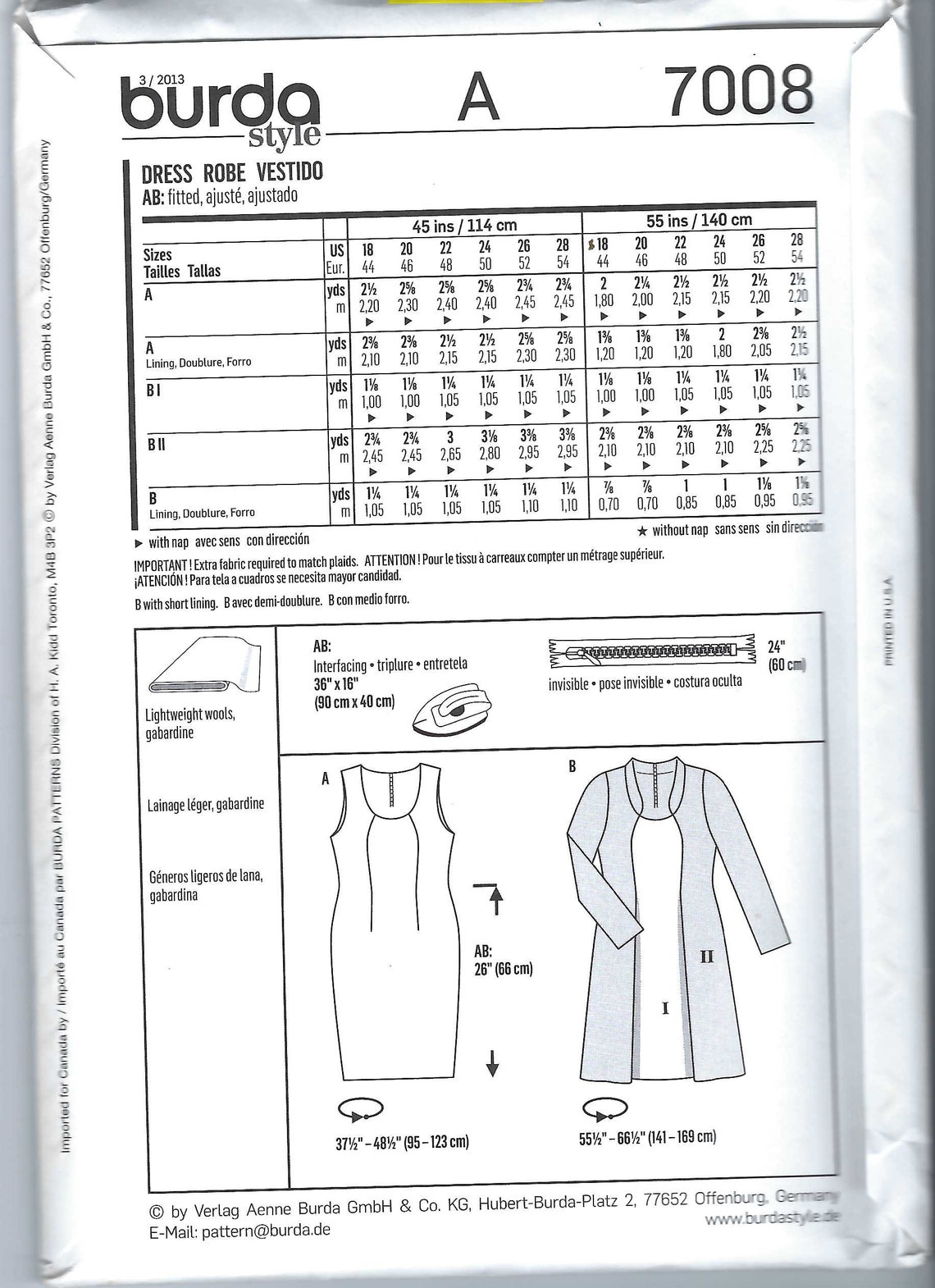 Uncut Burda Sewing Pattern Sz 18-28 Sheath Jumper or Color | Etsy