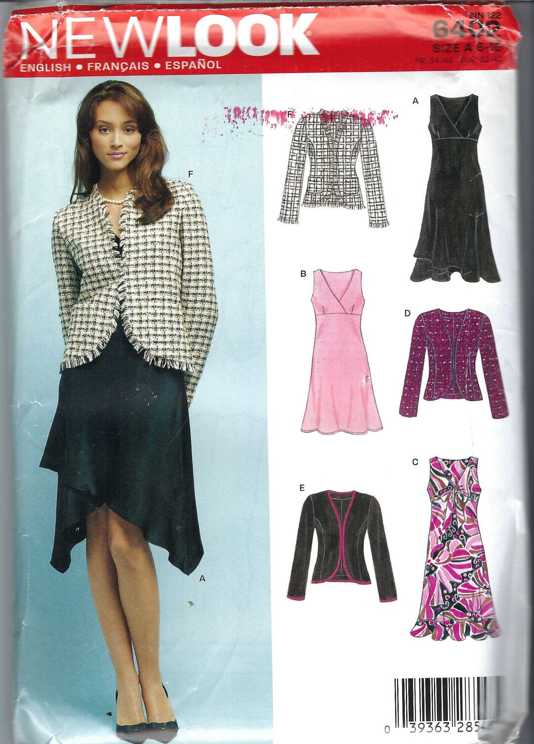 Uncut New Look Sewing Pattern 6402 Misses Empire Waist Dress Ruffle ...