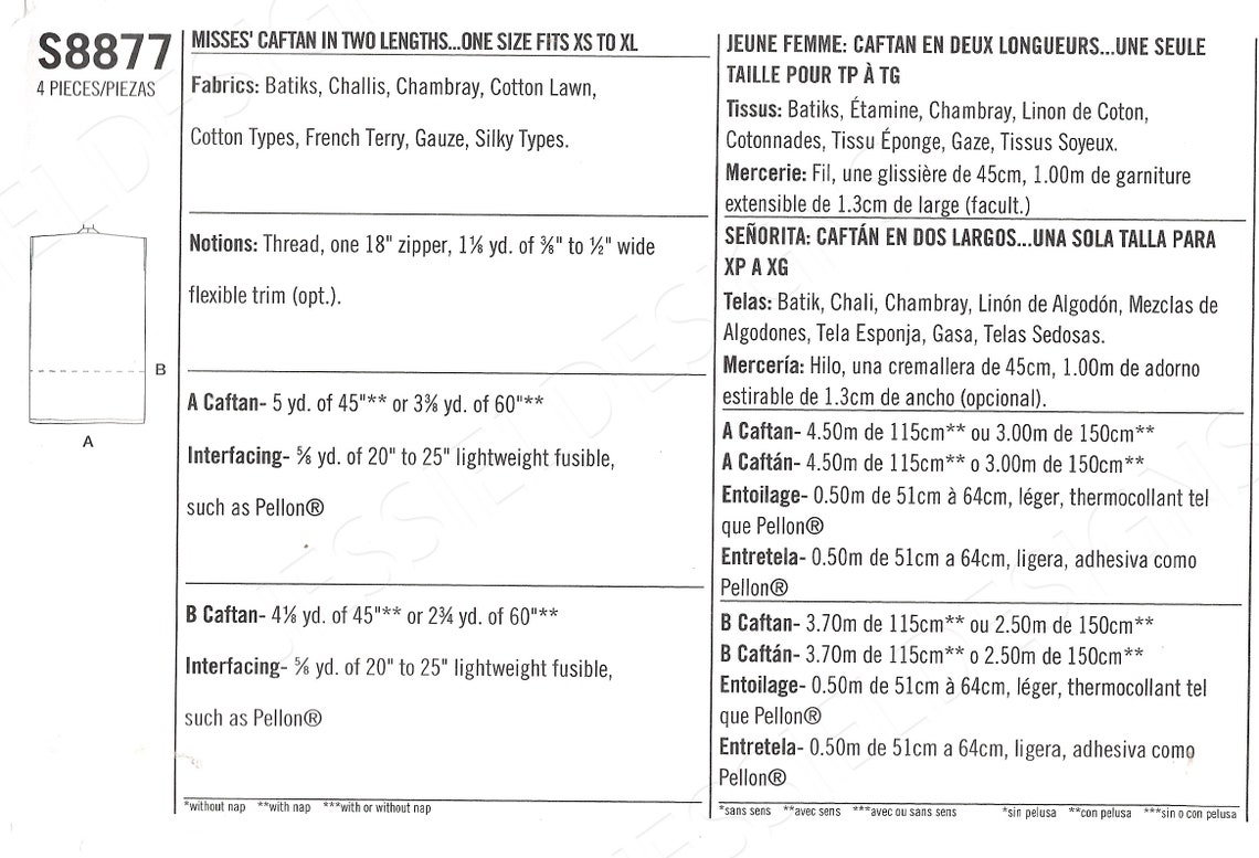 Uncut Simplicity Sewing Pattern 8877 R10191 Misses' Caftan - Etsy