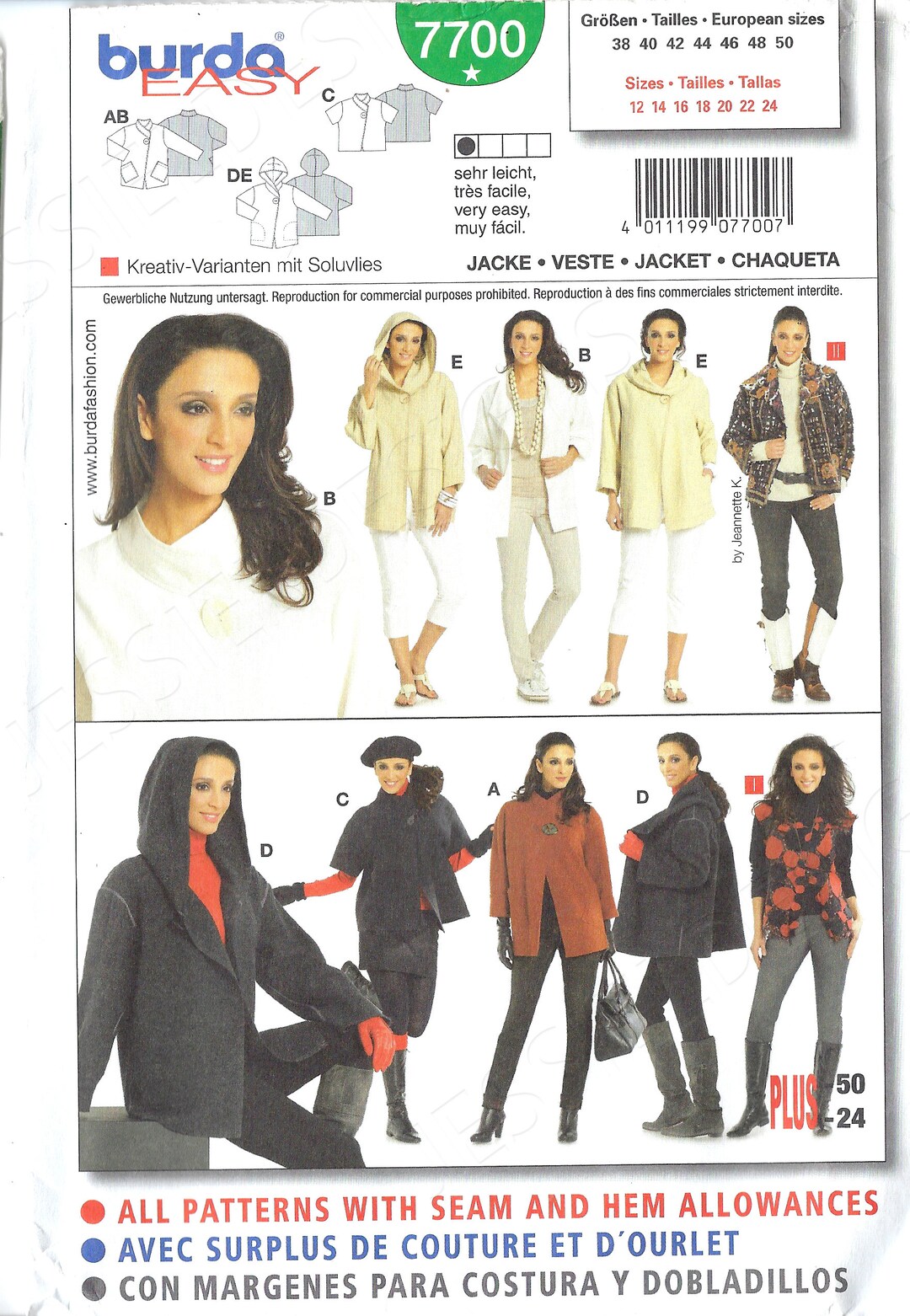 Uncut Burda Style Sewing Pattern 7700 Loose Fitting Jacket With Hood ...