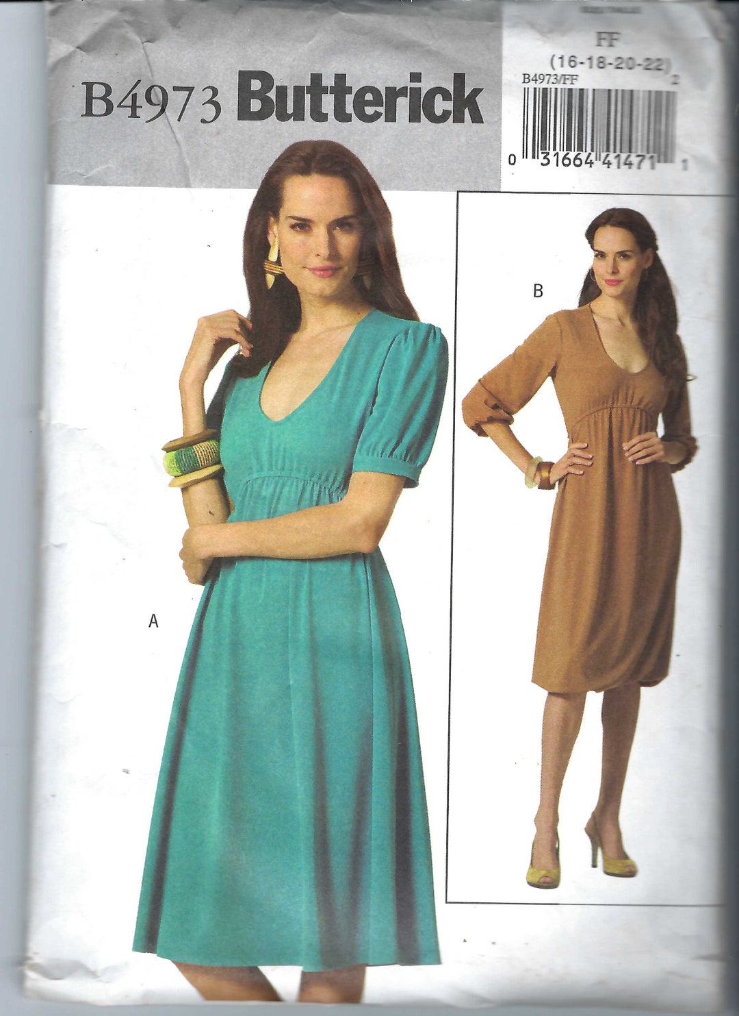 Uncut Butterick Sewing Pattern 4973 Misses' Dress Size 8-14 16-18-20-22 ...