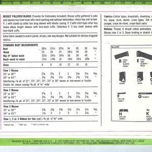 Uncut Vintage Simplicity Pattern 8262 Pullover Blouse With Embroidery ...