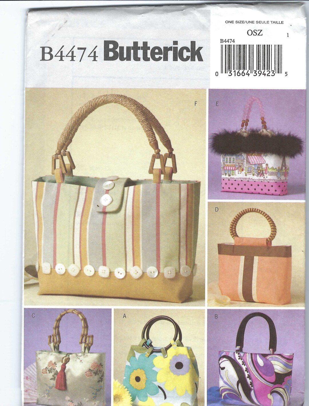 Uncut Butterick Sewing Pattern Six Handbags Butterick 4474 Tote, Bags ...
