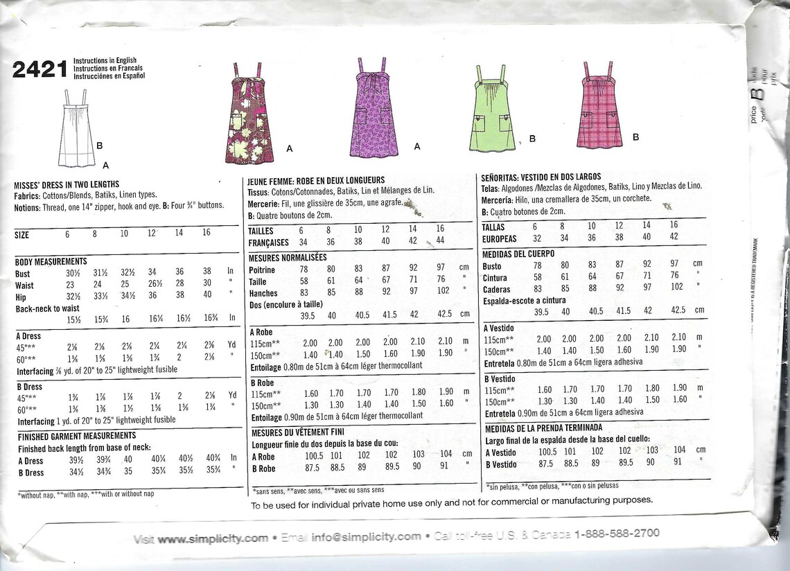 Uncut Simplicity sewing Pattern 2421 EASY Strap Sundress in 2 | Etsy