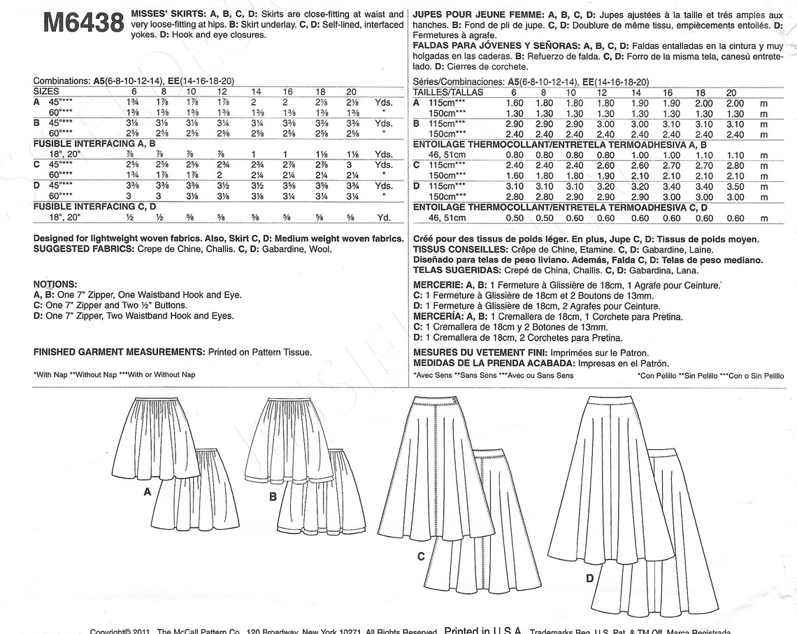 Uncut Mccalls Sewing Pattern 6438 Womens Gathered Flared Full Twirly ...