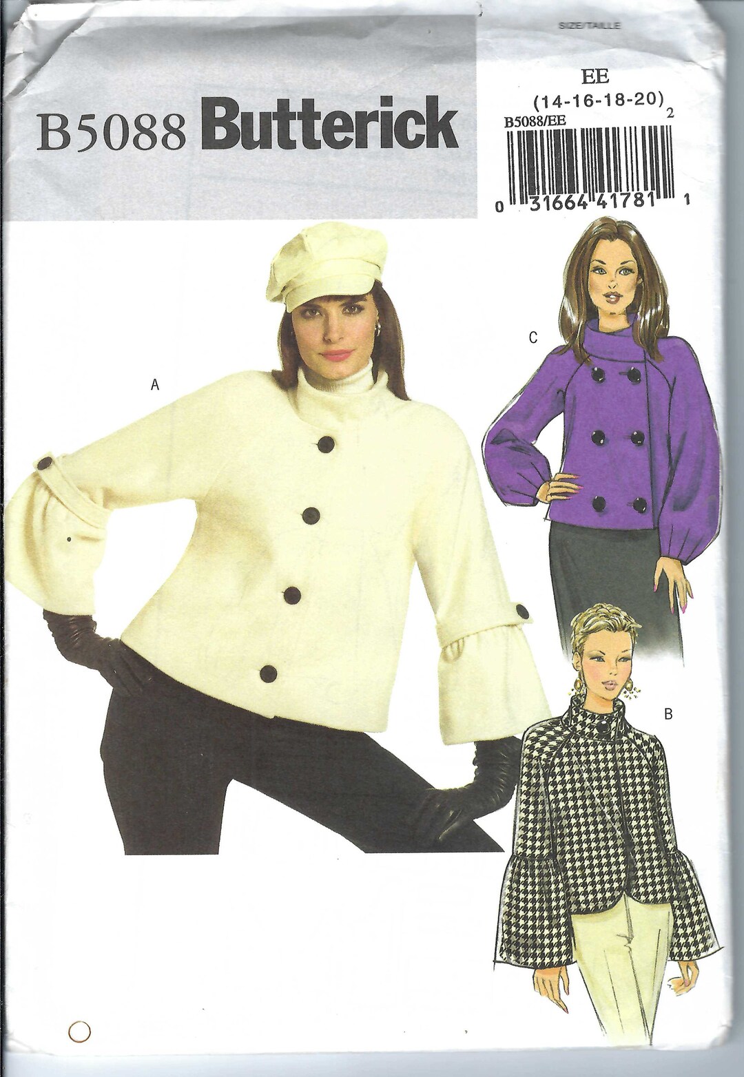 Uncut Butterick Sewing Pattern Fall Jacket, Double Breasted Cropped ...