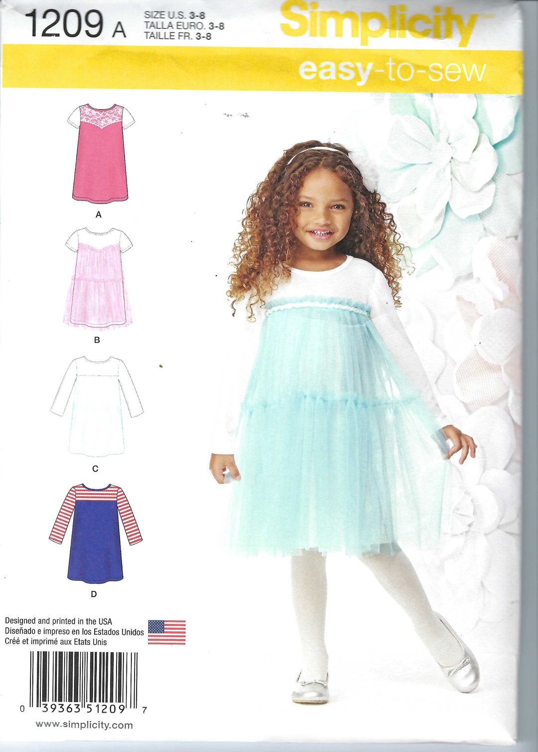 Uncut Simplicity Sewing Pattern 1209 Girl's Long or Short Sleeved Knee ...