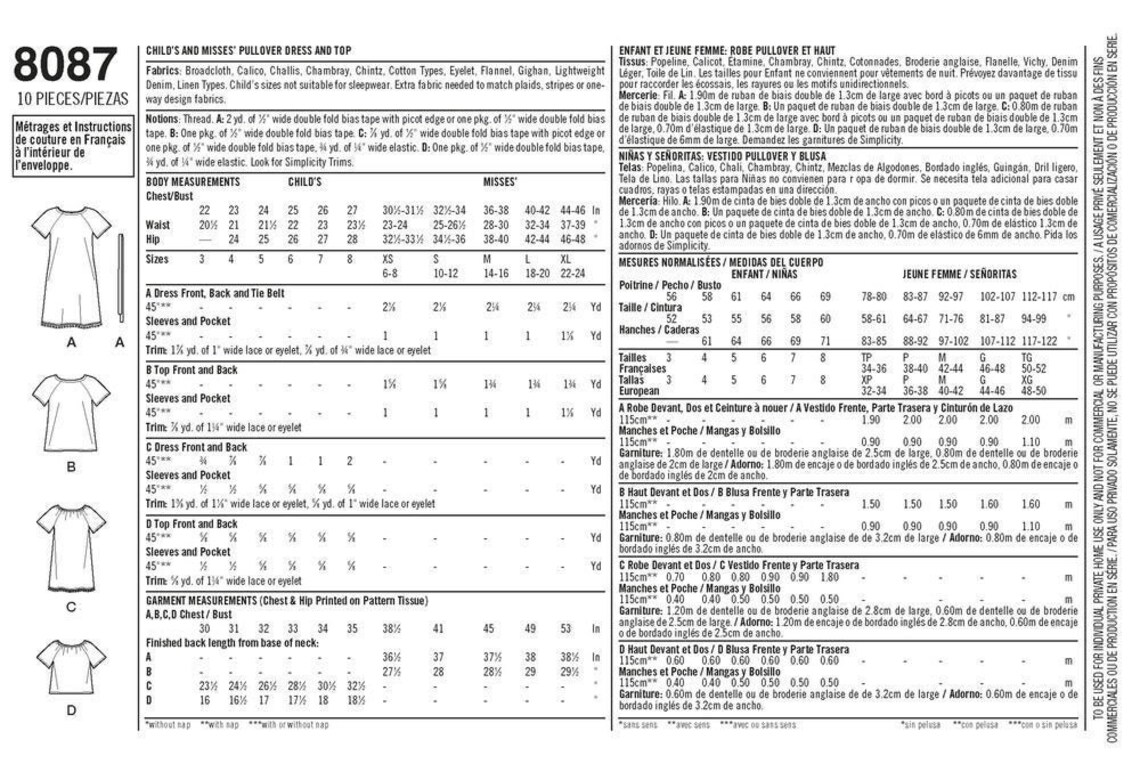 Uncut Simplicity 8087 Mommy and Me Tunic Dress and Top Girls - Etsy