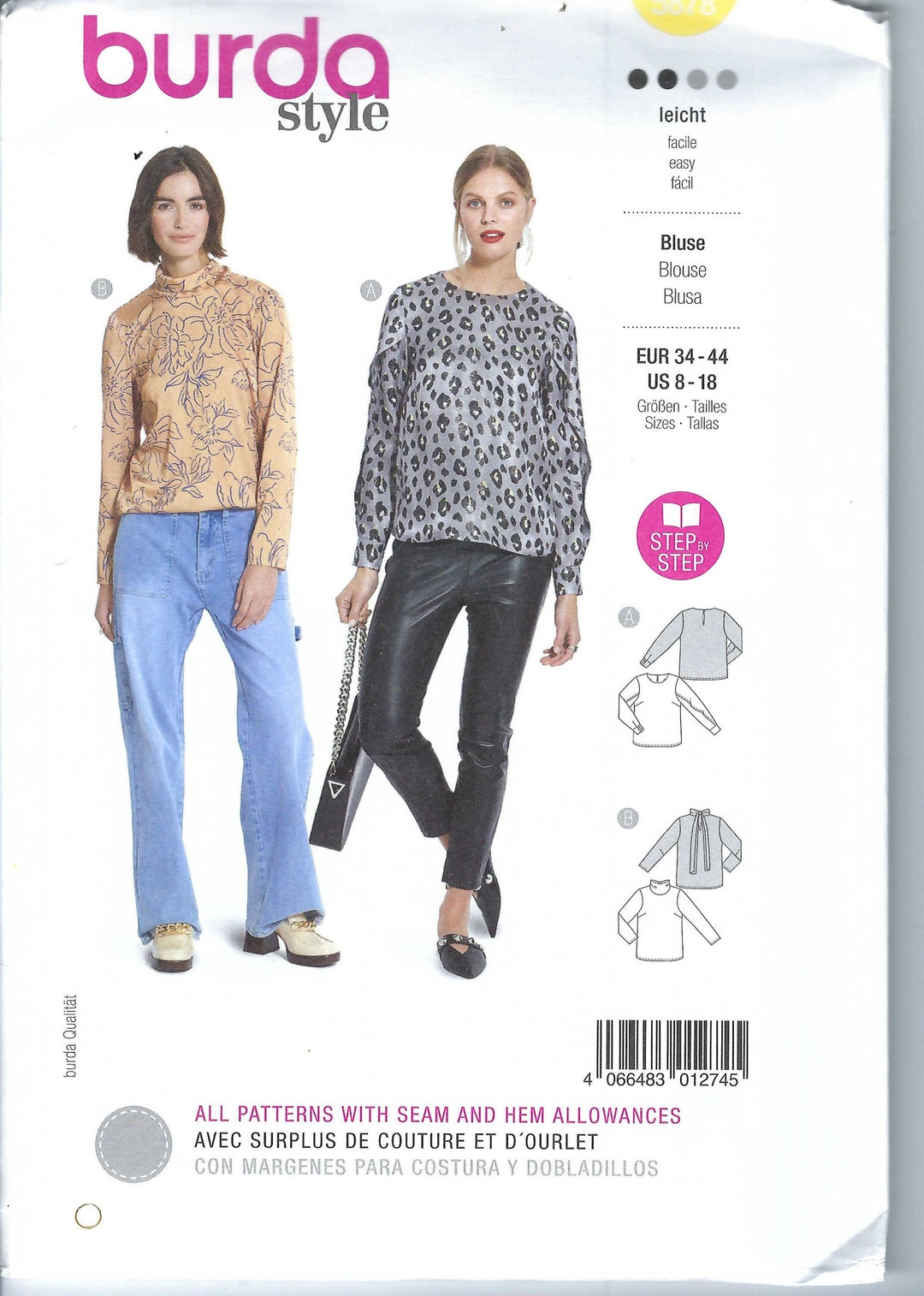 Uncut Burda Sewing Pattern Misses' Blouse Burda Style Sewing Pattern ...