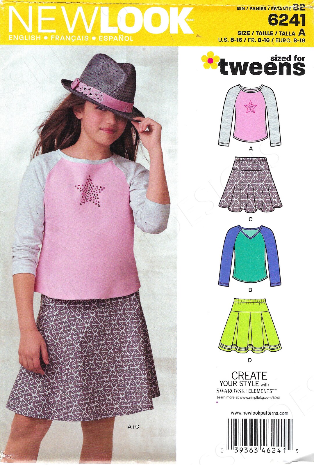 Uncut New Look Sewing Pattern 6241 tweens Tops Skirts Girls Sizes 8 16 ...