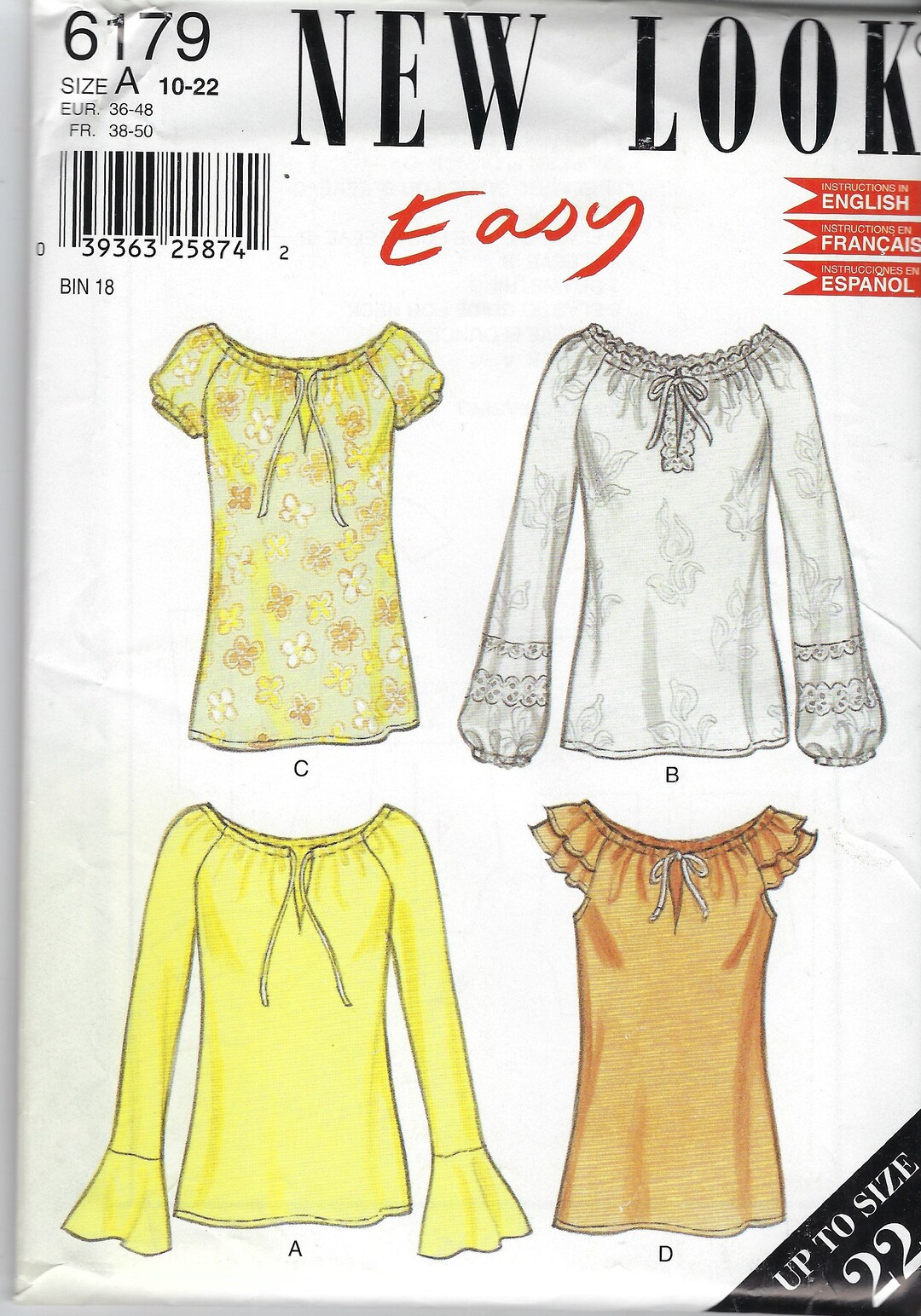 Uncut New Look Sewing Pattern 6179 Misses Blouses Size 10-22 FF - Etsy