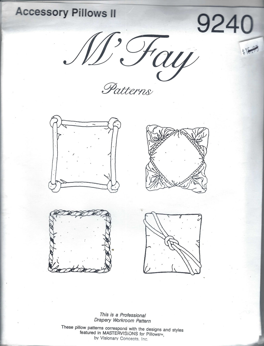 Rare Uncut M Fay Sewing Pattern 9240 Accessory Pillows 2 Factory Folded ...