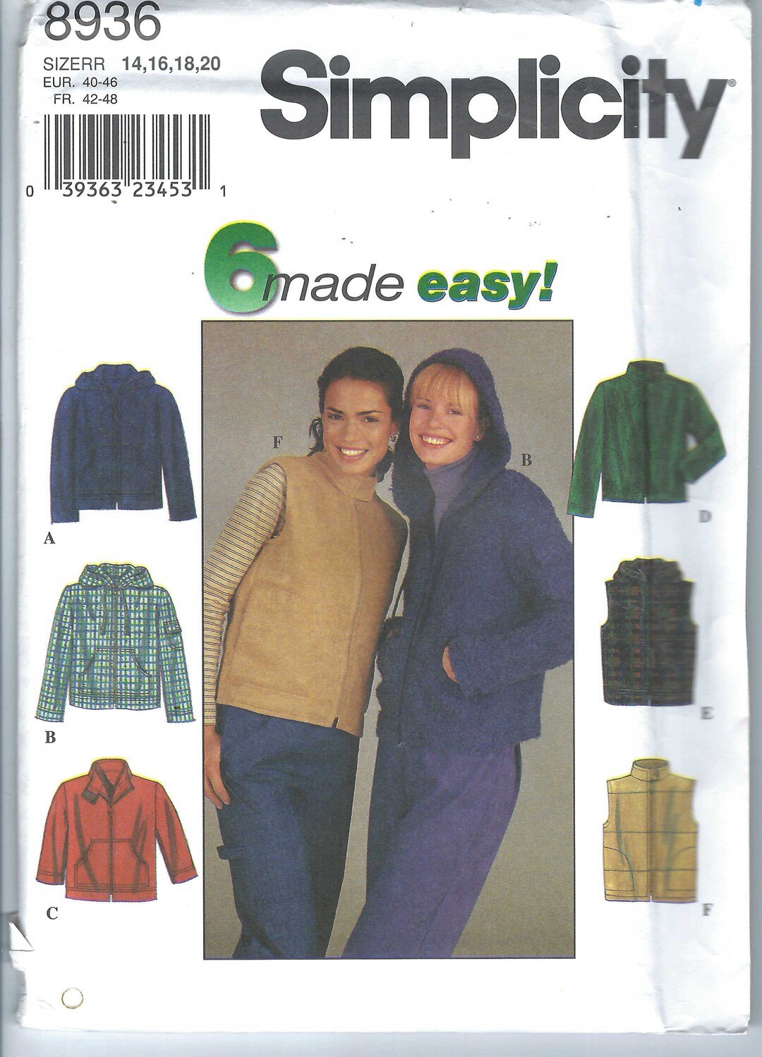 Uncut Vintage Simplicity Sewing Pattern 8936 Misses' Jacket or Vest ...
