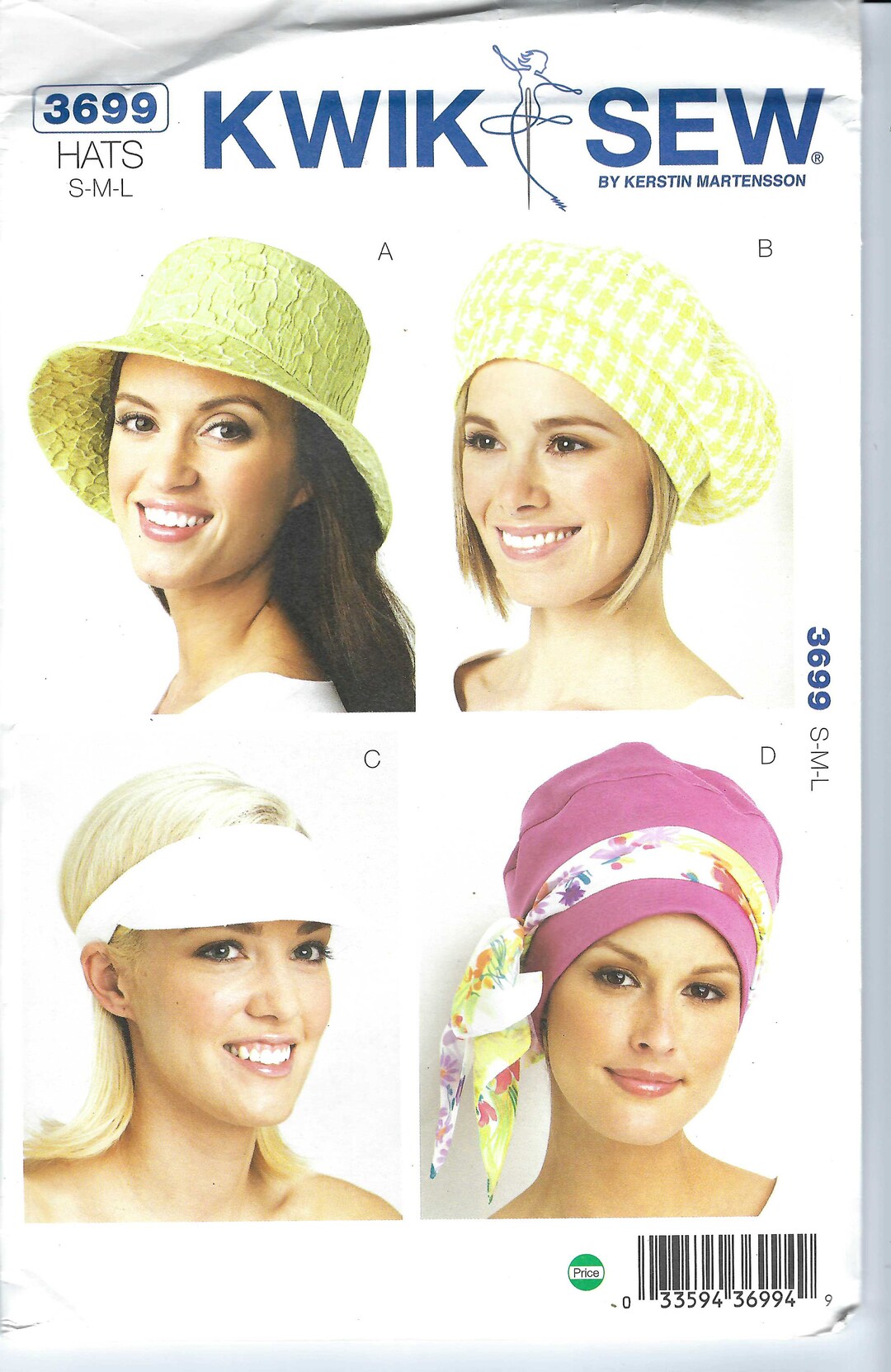 Uncut Kwik Sewing Pattern Uncut Kwik Hats in Four Styles Kwik Sew 3699 ...
